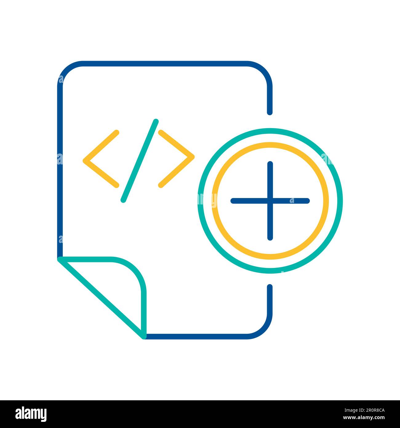 HTML Tag Adding Blue And Yellow Thin Line Pictogram System Documents