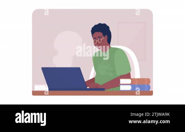 Animated Isolated Remote Education Looped Flat 2D Character HD Video