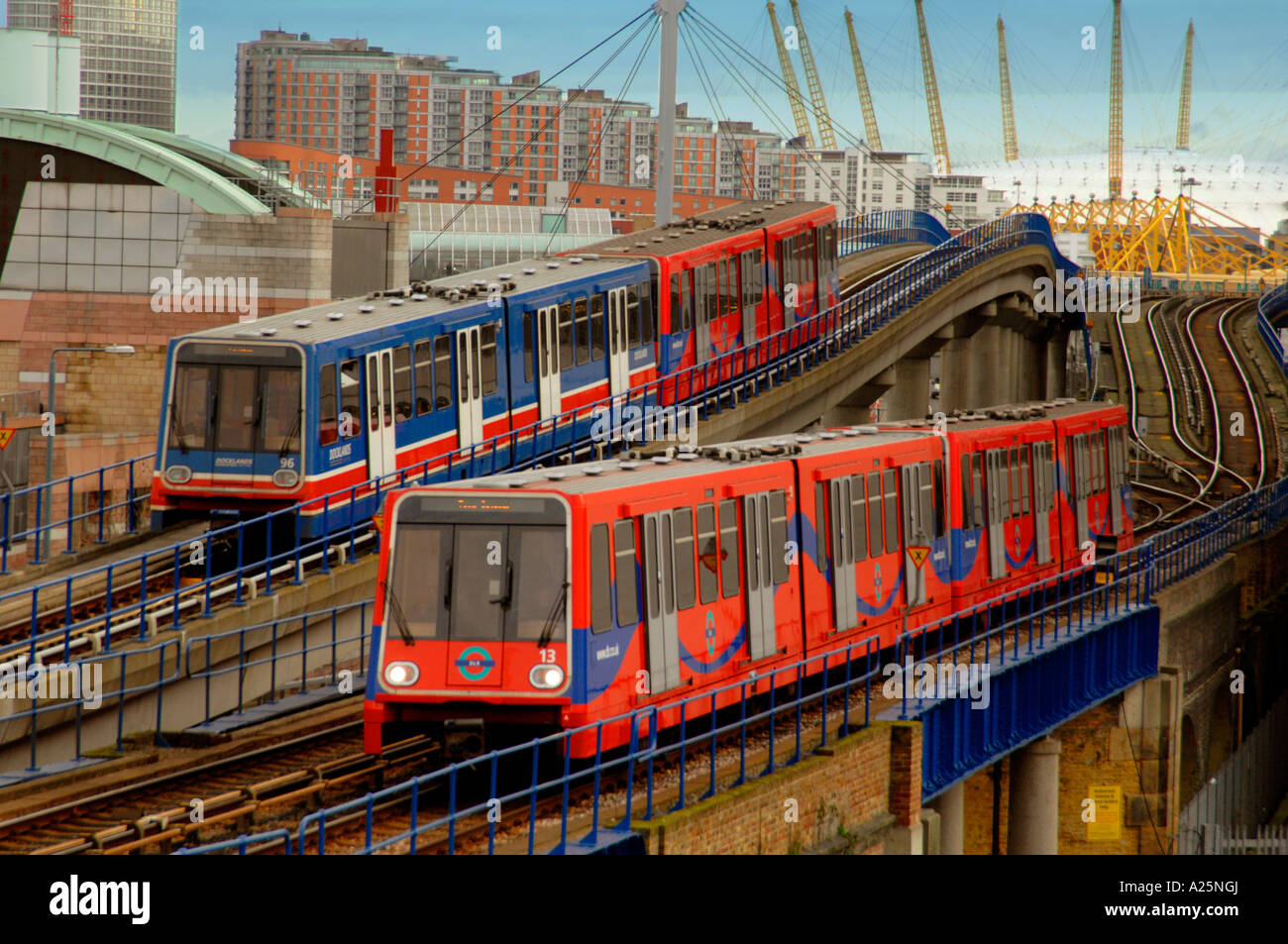 Dlr Train Docklands Light Railway Going Over Viaduct Bridge Isle Of Dlr Train Docklands Light Railway Going Over Viaduct Bridge Isle Of