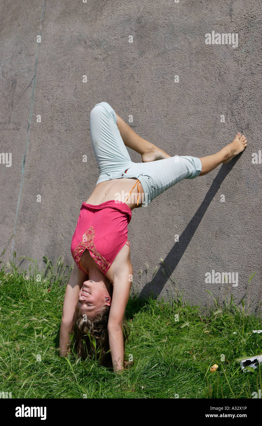 World Youth Day Teenage Girl Doing A Handstand Cologne Germany
