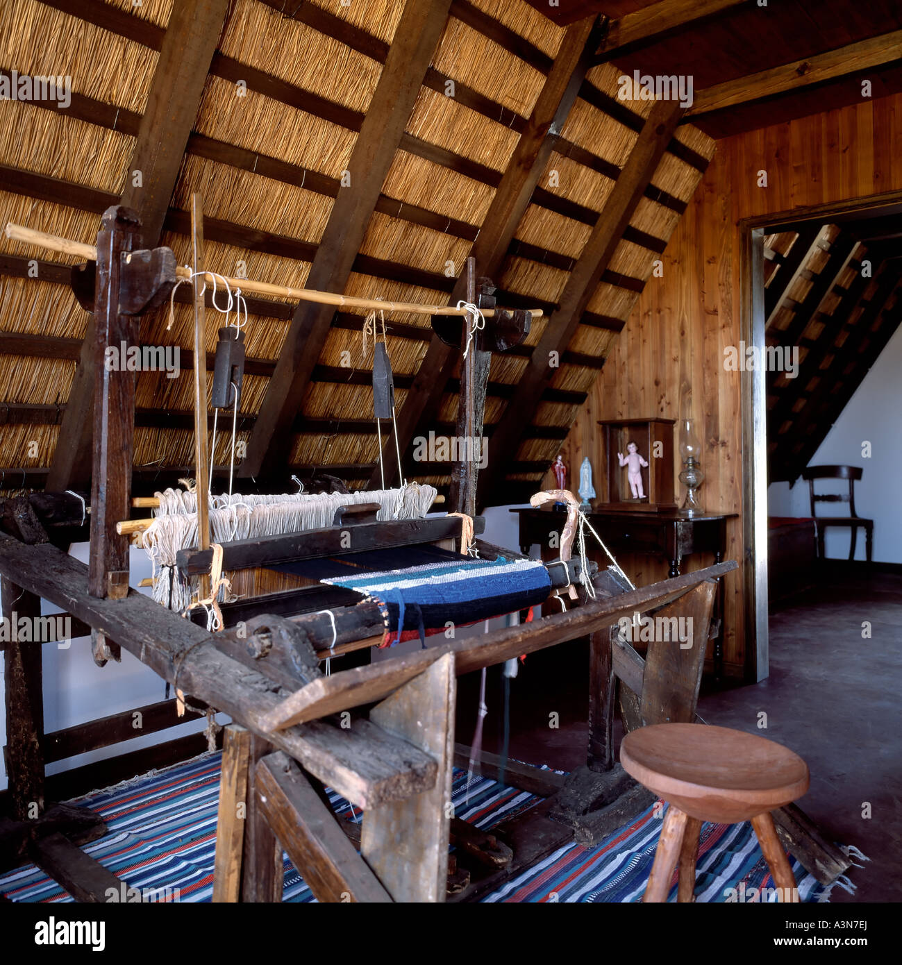 WEAVING LOOM INSIDE A PALHEIRO TRADITIONAL THATCHED HOUSE MADEIRA Stock ... WEAVING LOOM INSIDE A PALHEIRO TRADITIONAL THATCHED HOUSE MADEIRA Stock ...
