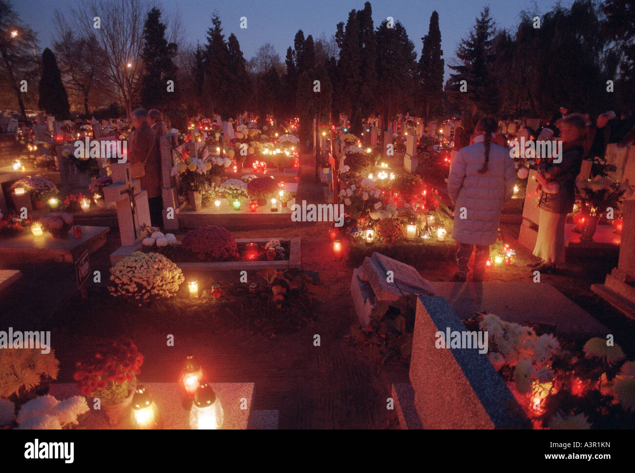 All Saints' Day (Wszystkich Swietych) at a cemetery in Poznan, Poland Stock Photo, Royalty Free ...