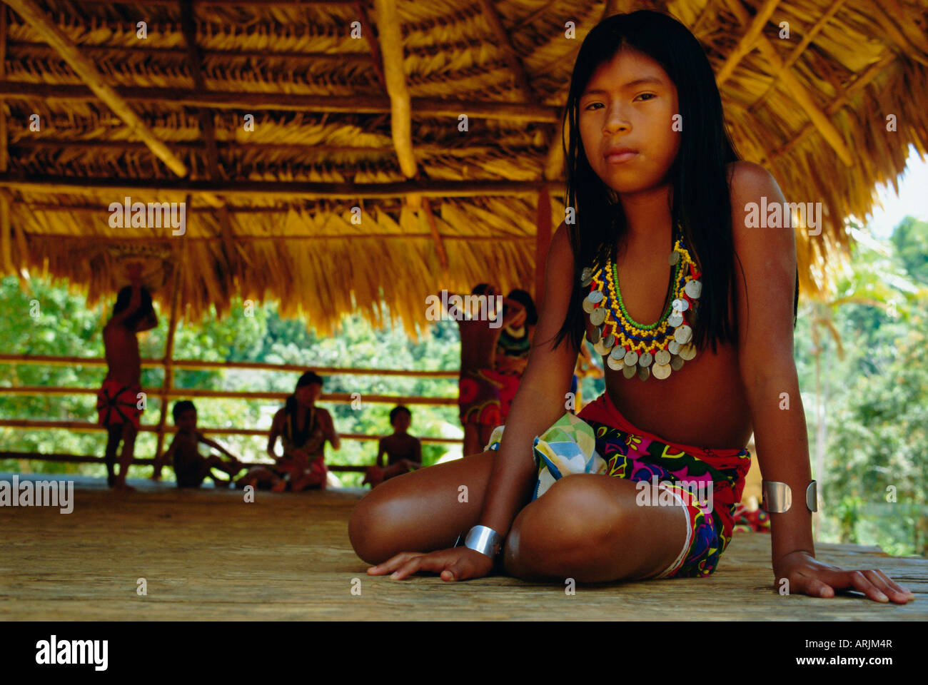 Portrait Of An Embera Indian Girl Chagres National Park Panama Stock