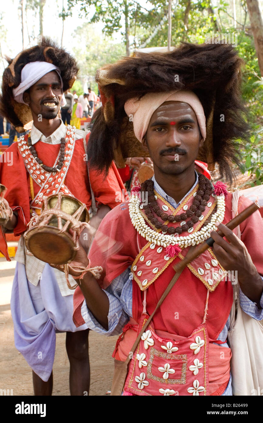 Members of the Jenu Kuruba tribal group of south India. They wear Stock Photo, Royalty Free ...