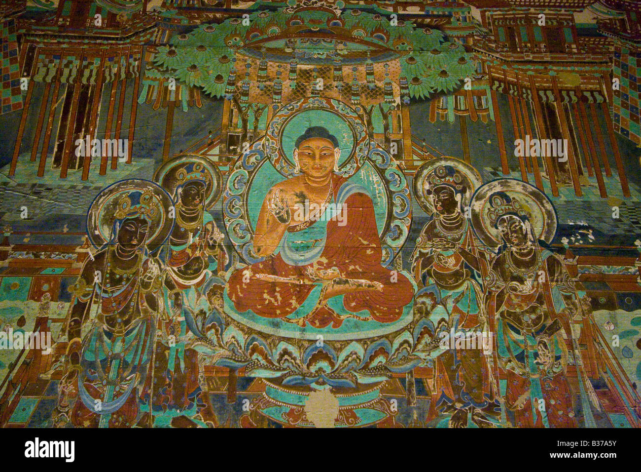 Buddhist Cave Paintings at the Mogao Caves in Dunhuang China Stock Photo, Royalty Free Image ...