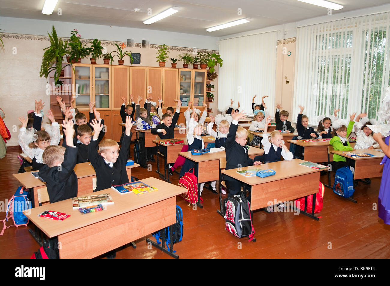 Children Caucasians sit in classroom during the lesson in Russian Stock ...