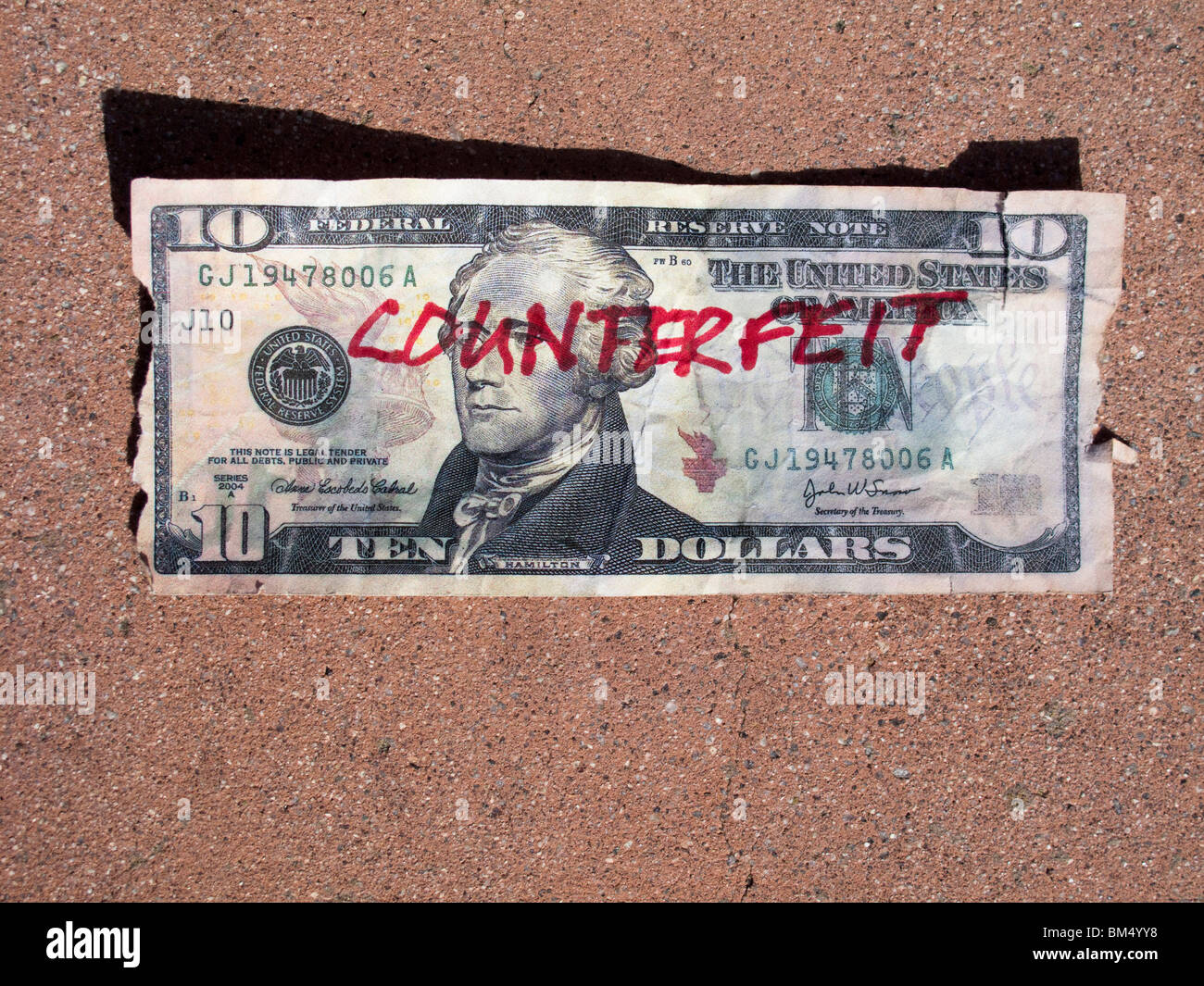 A Clearly Marked Counterfeit Ten dollar Bill Stock Photo Royalty Free
