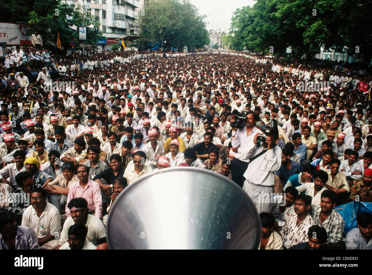 Demonstration Agitation Public Meeting Crowd Loud Speaker Mumbai Stock