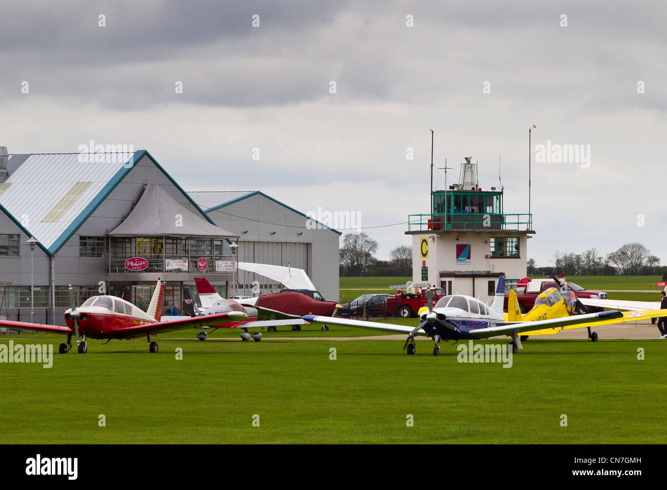 Light aircraft in front of Control Tower Sywell Aerodrome Stock Photo ... Light aircraft in front of Control Tower Sywell Aerodrome Stock Photo ...
