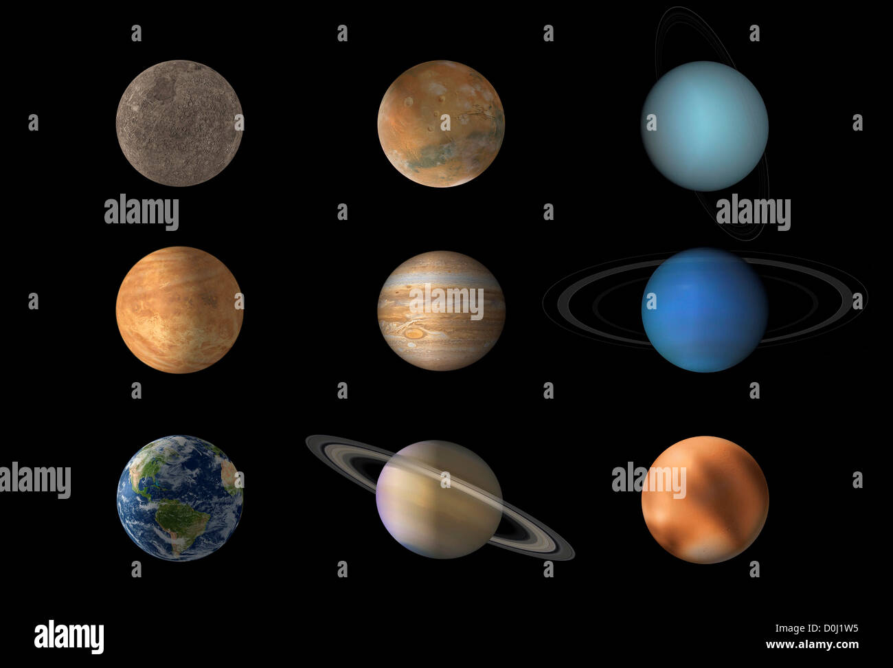Digital Illustration Of The Nine Planets Of Our Solar System Stock 