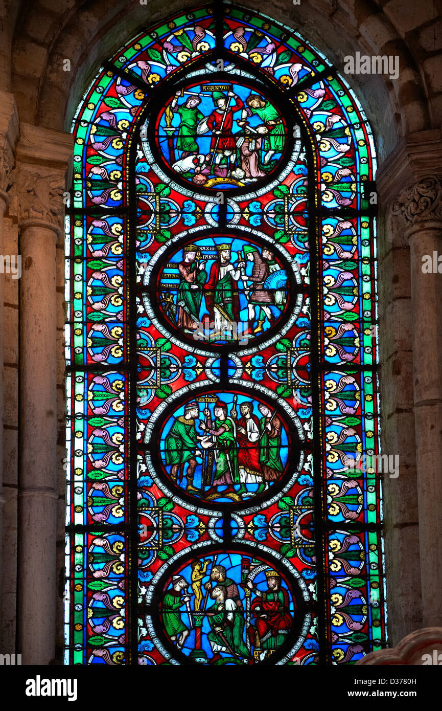 14th Century Medieval Gothic Stained Glass Window Showing Scenes From