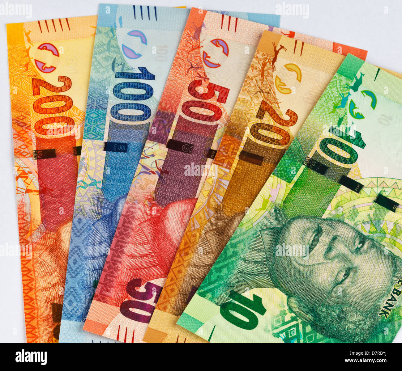 New south african currency in bill denomination depicting nelson
