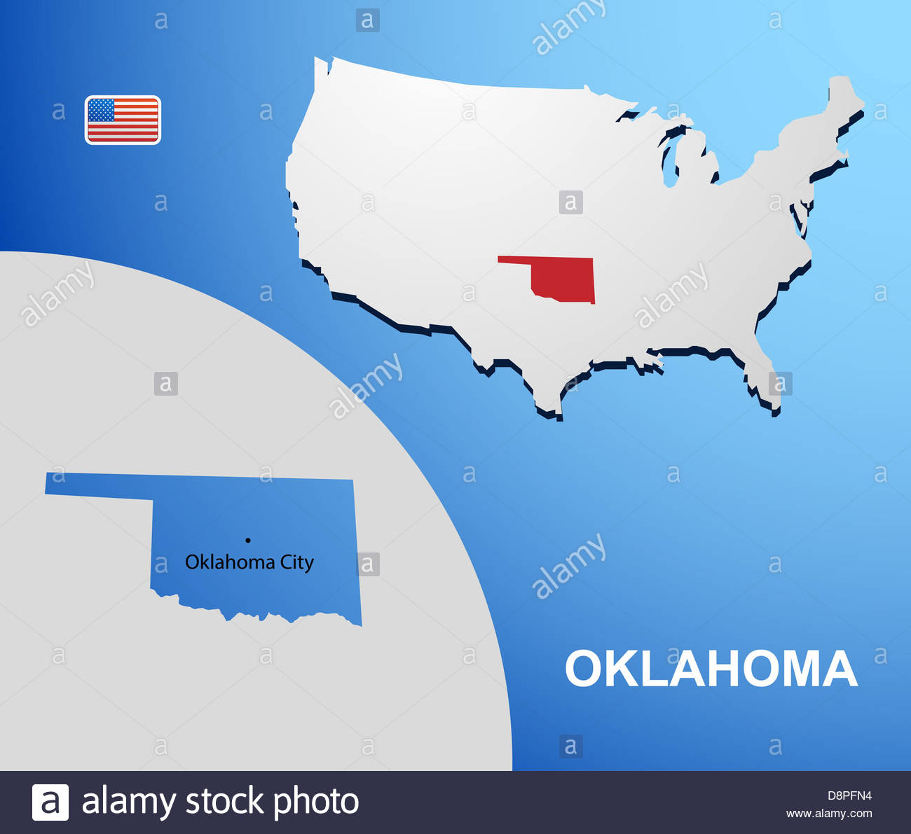 Oklahoma on USA map with map of the state Stock Photo: 57043648 - Alamy