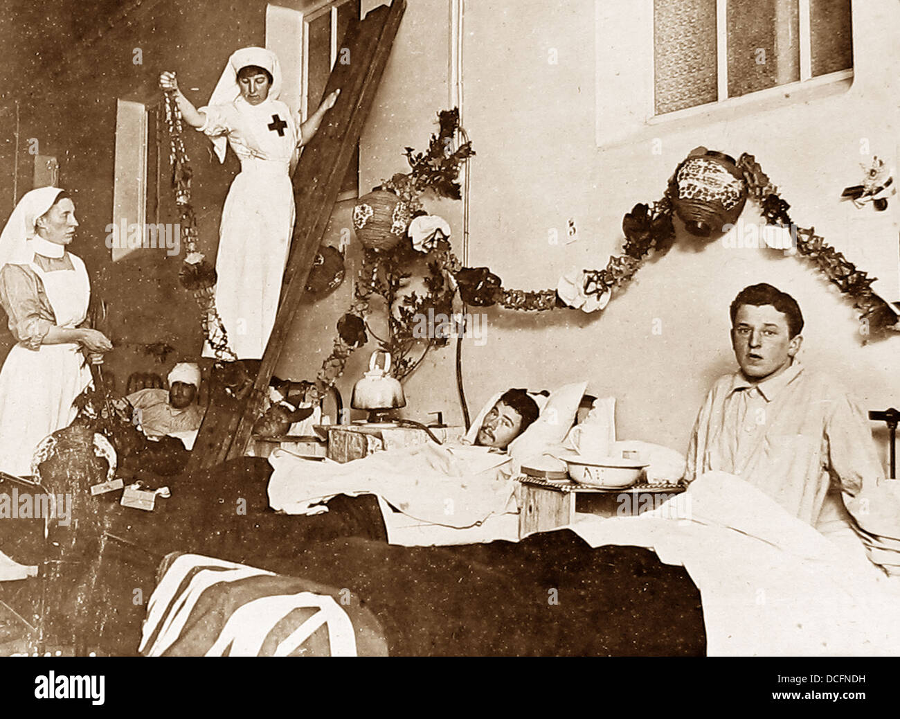 Base Hospital In France Preparing For Christmas During WW1 Stock Photo base-hospital-in-france-preparing-for-christmas-during-ww1-stock-photo
