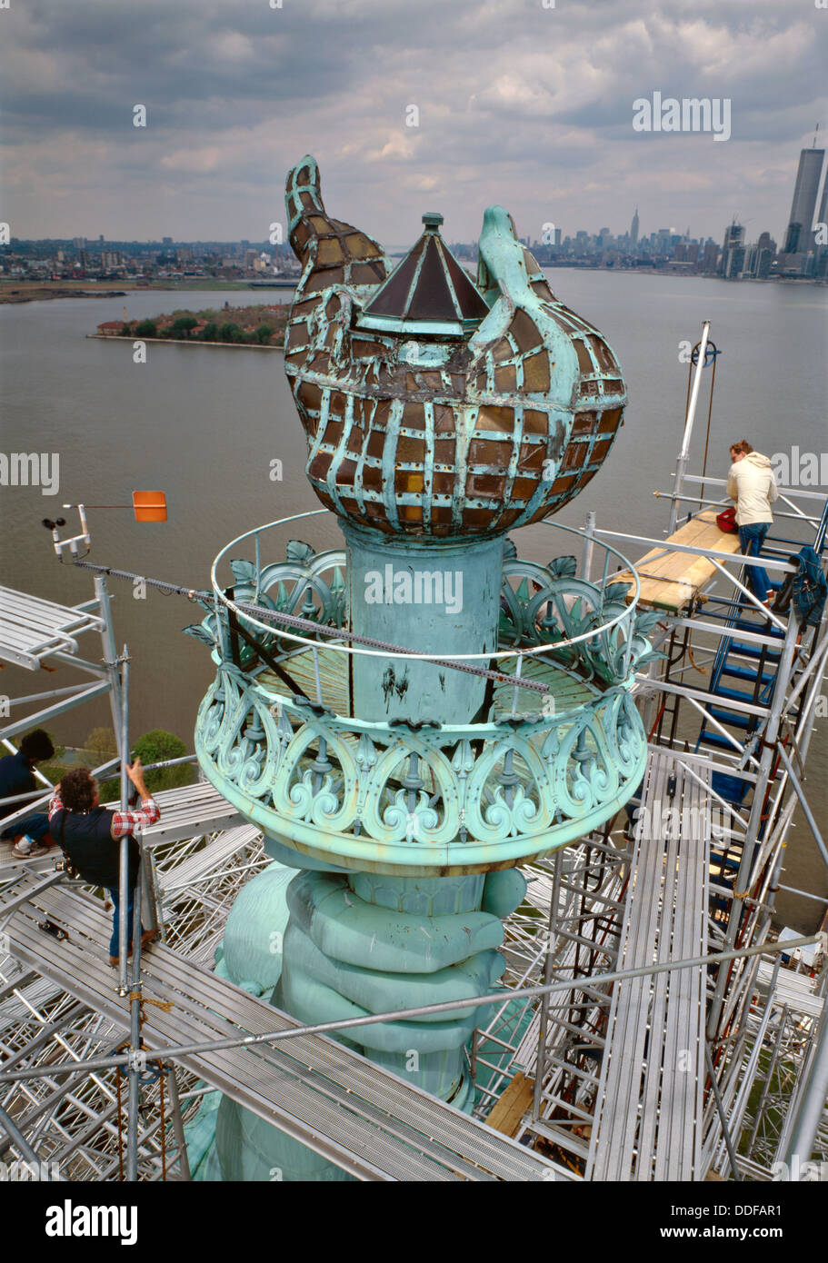 View of the torch platform of the Statue of Liberty looking east at ... View of the torch platform of the Statue of Liberty looking east at ...