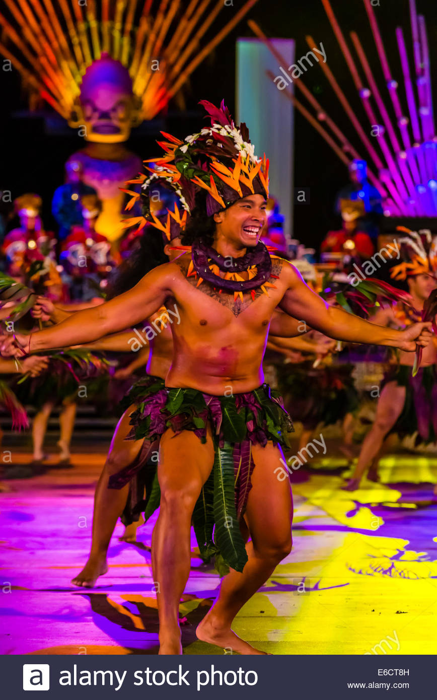 Tahiti Ora Dance Group Performing During Heiva I Tahiti July Stock