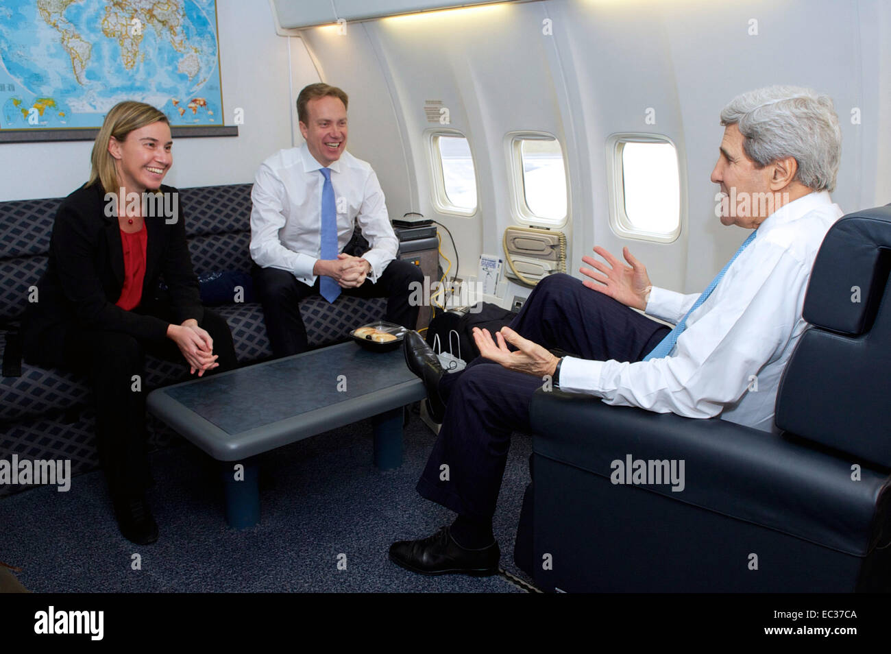 U S Secretary Of State John Kerry Sits In The Cabin Of His U S Air