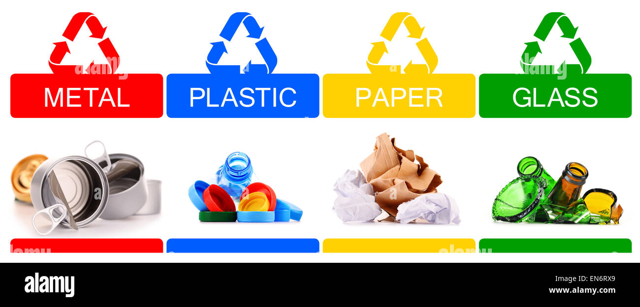 Recyclable garbage consisting of glass, plastic, metal and paper Stock ...