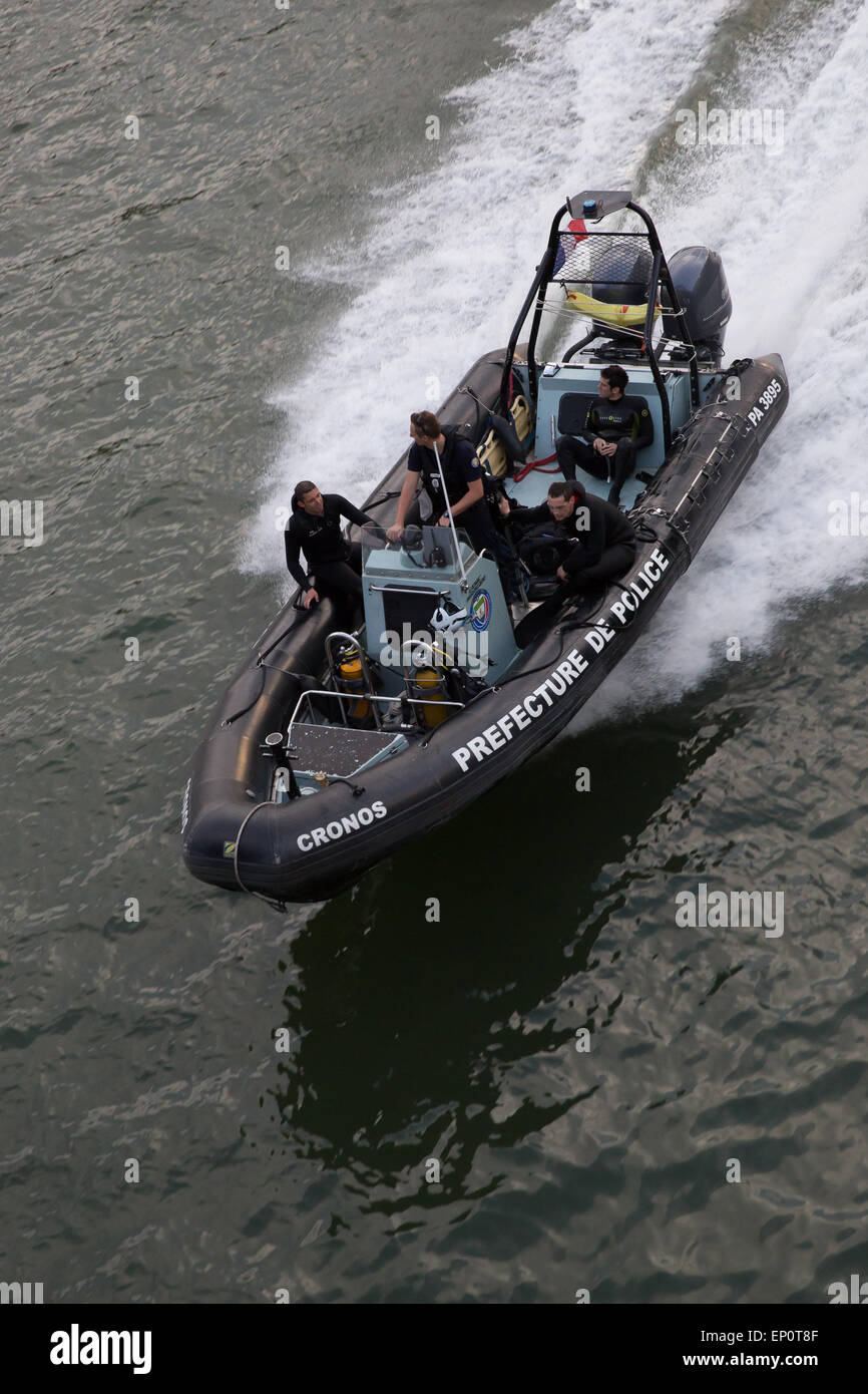 French Police Using A Rigid Hulled Inflatable Speed Boat To Patrol
