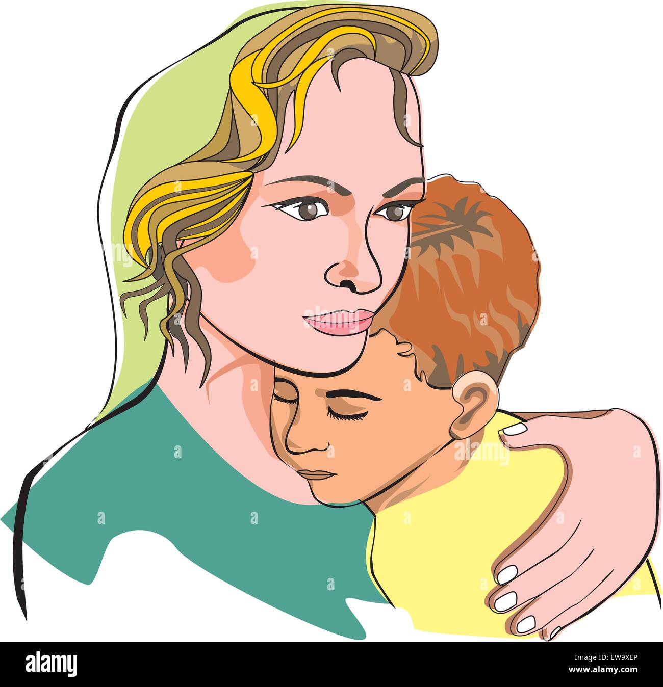 Mother And Son Mother Embracing Her Son Vector Illustration Stock