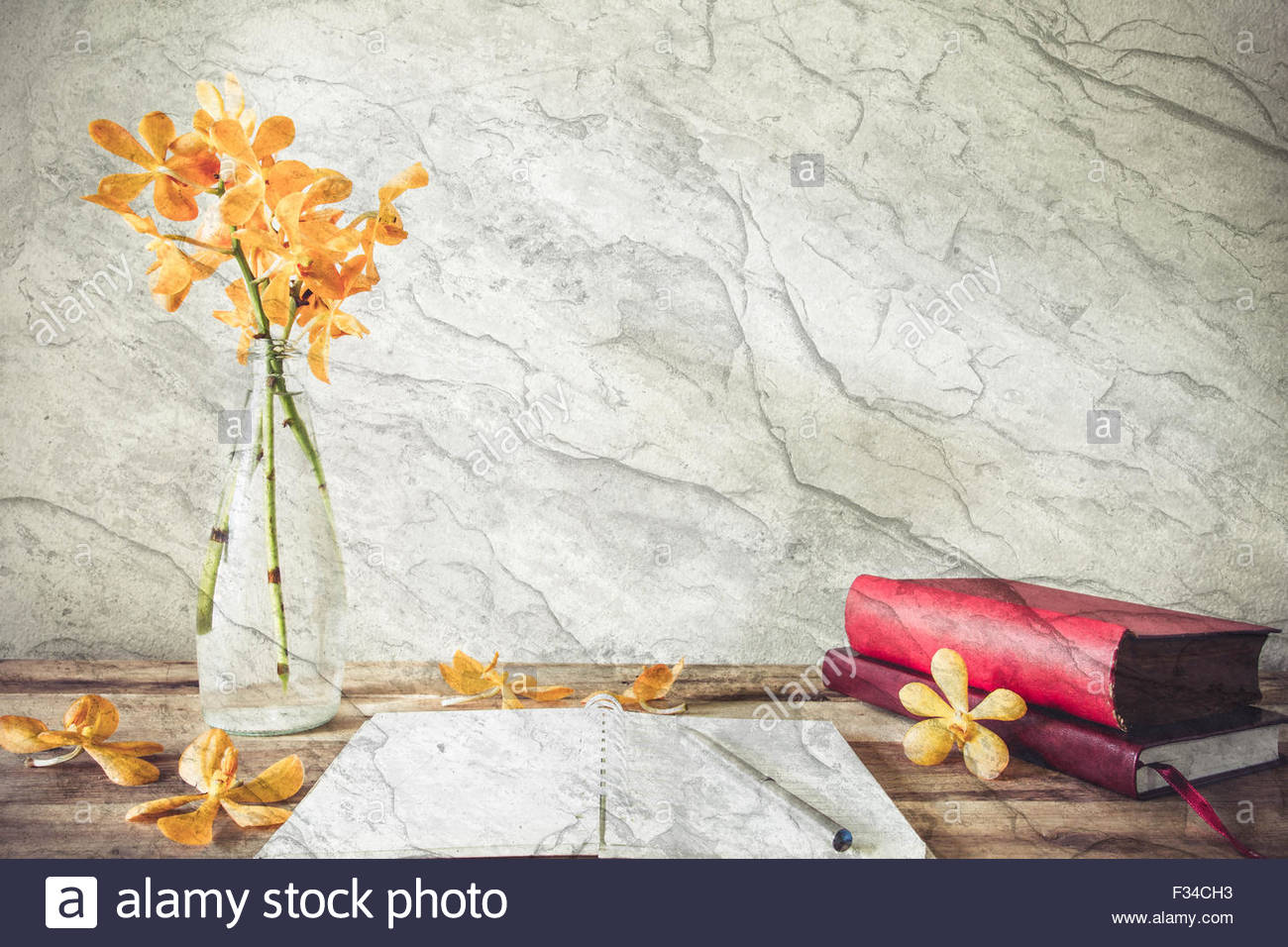 Abstract open book with pen on cement textured filtered background ... Abstract open book with pen on cement textured filtered background ...