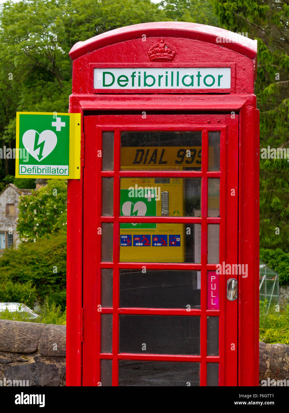 Defibrillator Emergency Life Saving Equipment installed in old red ... Defibrillator Emergency Life Saving Equipment installed in old red ...