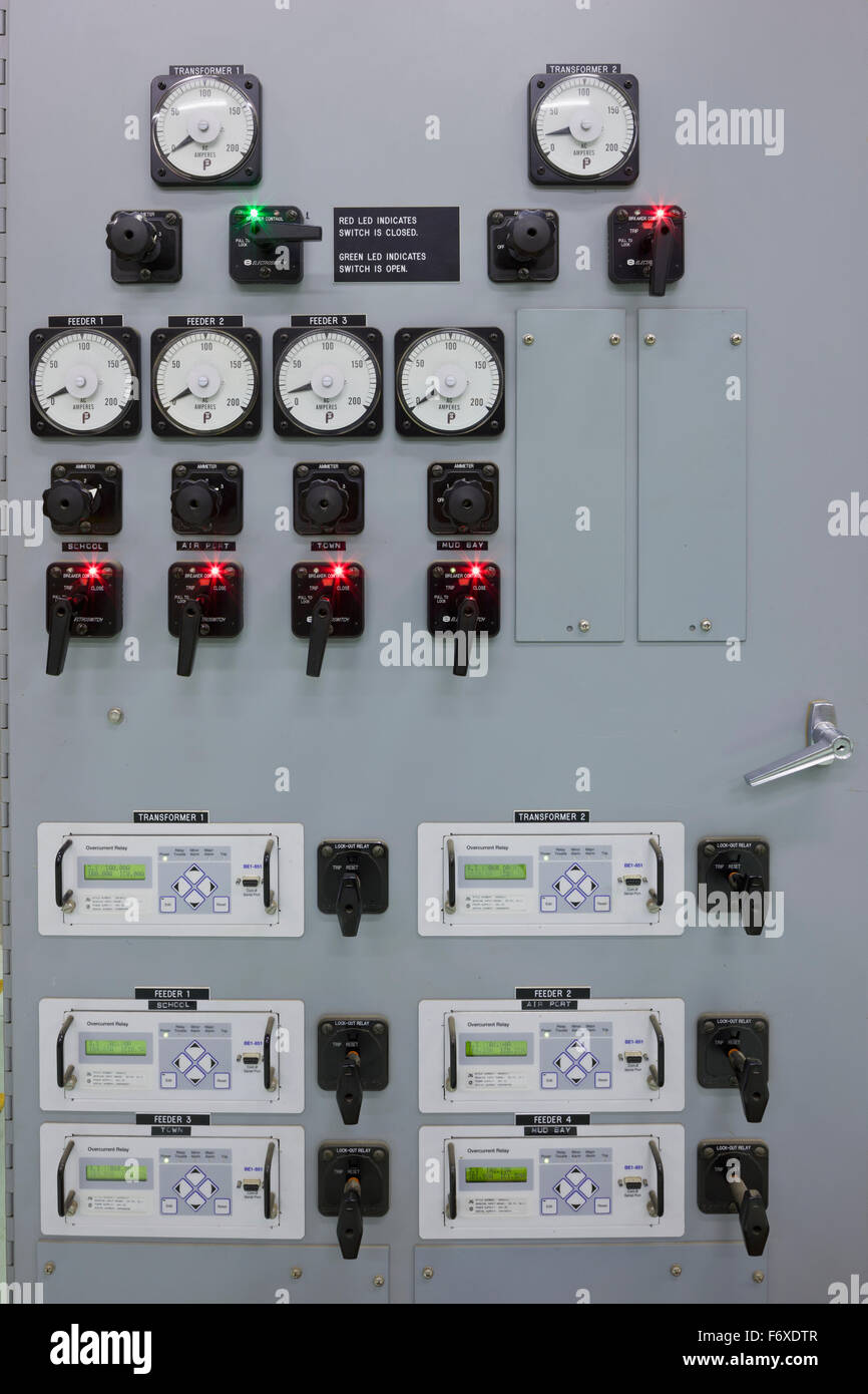 Dials and switches on a diesel generator control panel, electrical ... Dials and switches on a diesel generator control panel, electrical ...