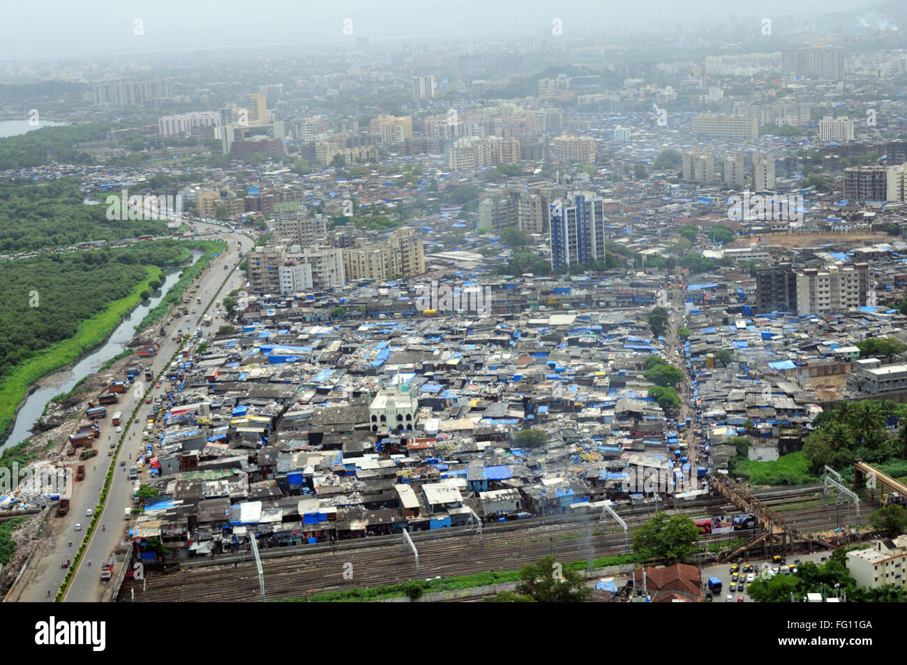 aerial view of dharavi slum ; Bombay Mumbai ; Maharashtra ; India Stock Photo, Royalty Free ...