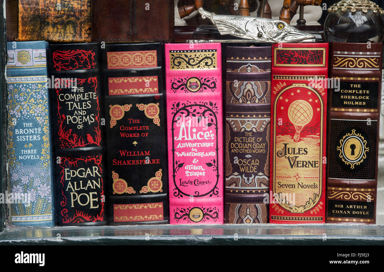 Popular Classic English Literature Books In Scriptum Shop Window Stock Popular Classic English Literature Books In Scriptum Shop Window Stock