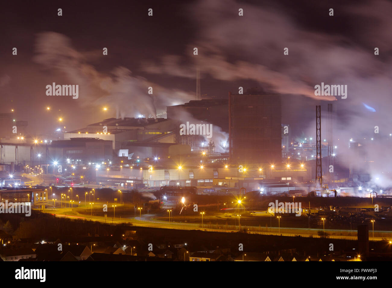 Tata Steel works, Port Talbot, South Wales, UK. Night scene at Port ... Tata Steel works, Port Talbot, South Wales, UK. Night scene at Port ...