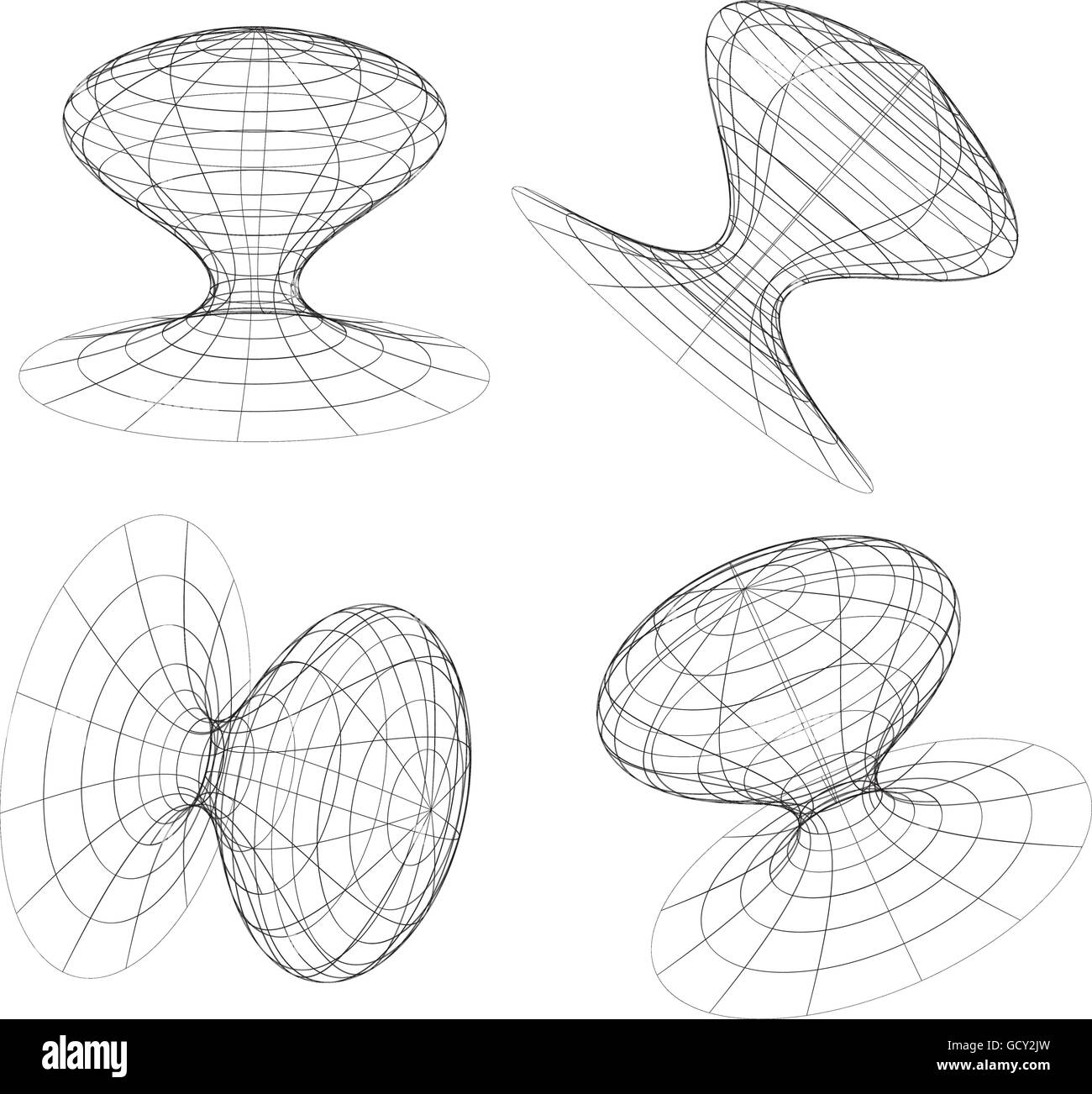 Abstract 3d Wireframe Objects 3d Spatial Shapes Set At 4 Angles Stock