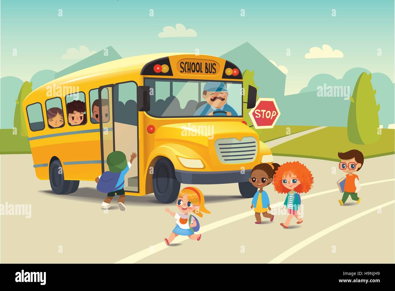 School bus traffic stop law. Back-To-School Safety Concept. Kids Stock ...