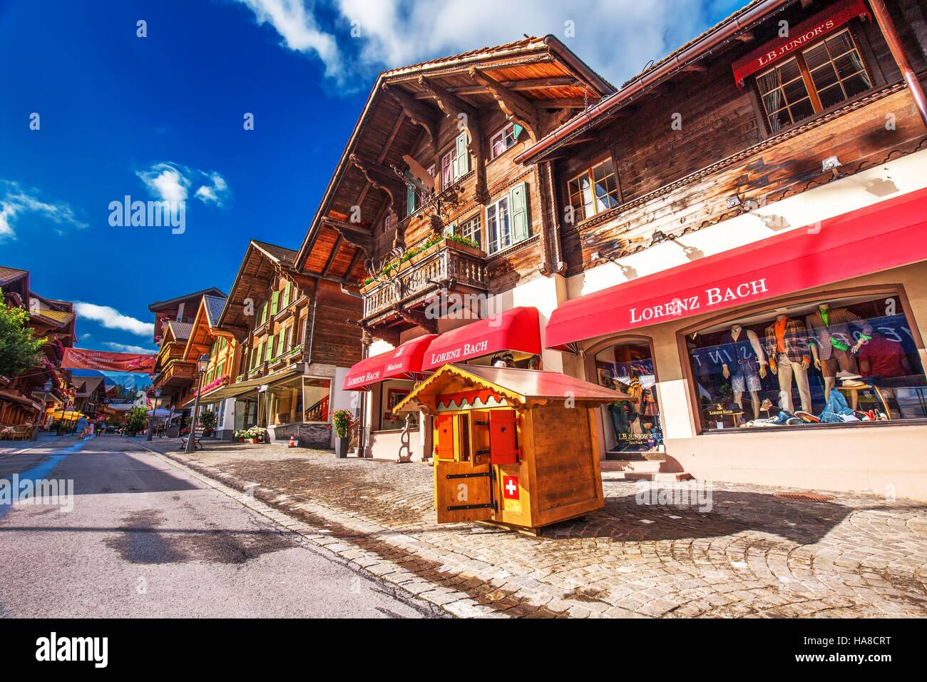 Old city center of Gstaad village - famous ski resort in Swiss Alps Stock Photo, Royalty Free ...