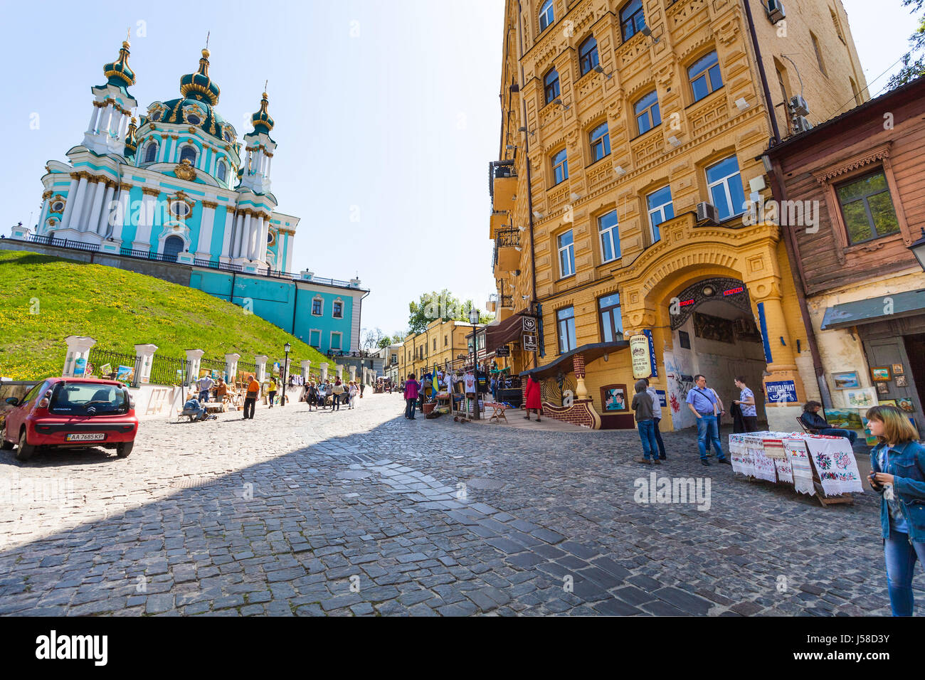 KIEV, UKRAINE - MAY 6, 2017: tourists on Andriyivskyy Descent and Stock ...