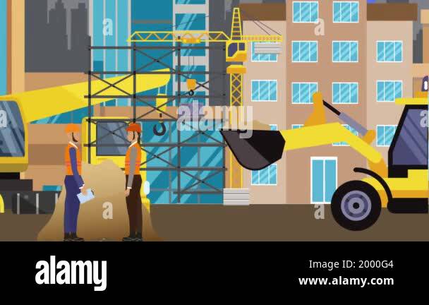 Construction site area, working on the edge of town with engineers and ...