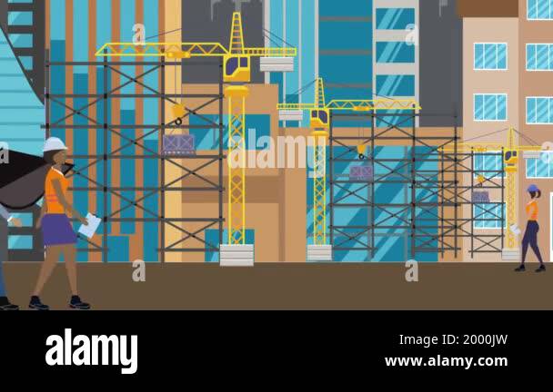 Construction site area, working on the edge of town with engineers and ...