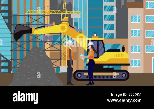 Construction site area, working on the edge of town with engineers and ...