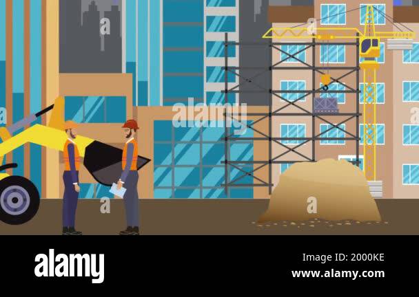 Construction site area, working on the edge of town with engineers and ...