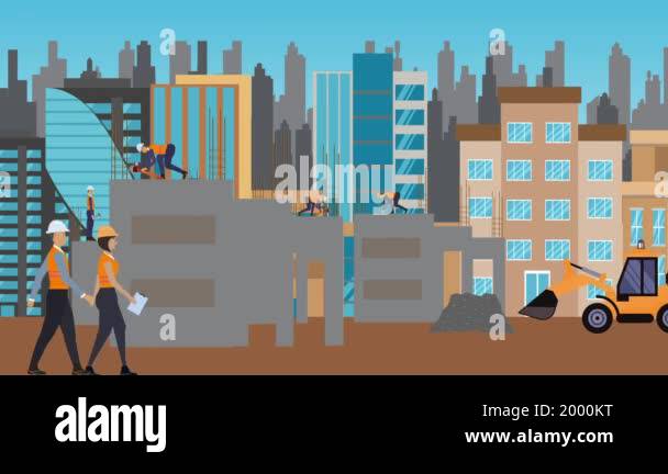 Construction site area, working on the edge of town with engineers and ...