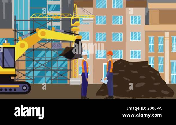 Construction site area, working on the edge of town with engineers and ...