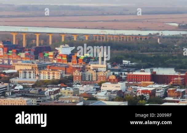 Container ship in Savannah, Georgia. Freight containers for ...