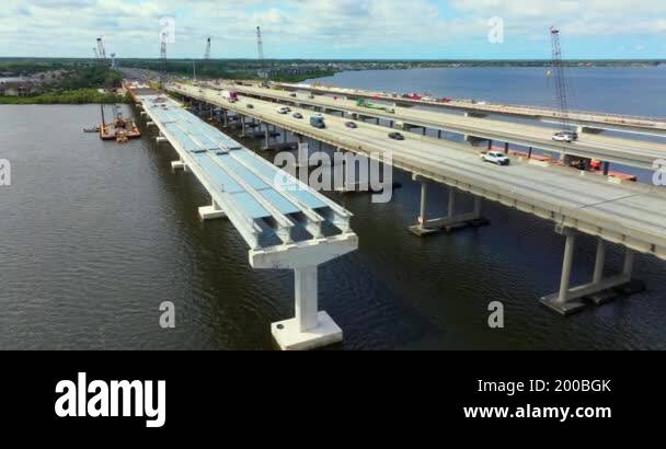 Construction roadworks of new highway bridge in Ellenton, Florida ...