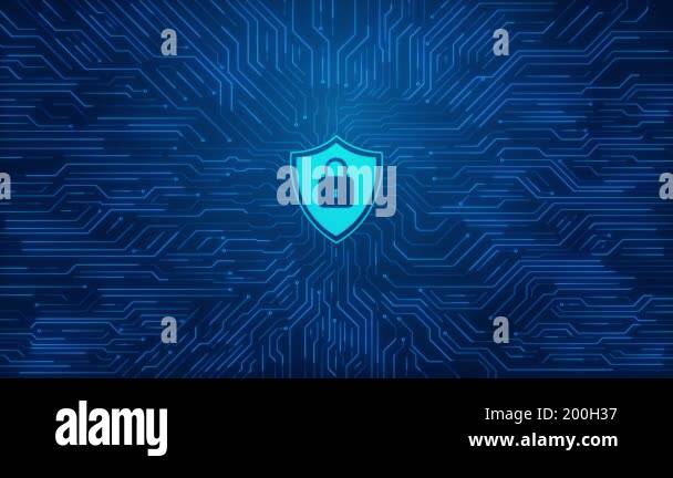 Cybersecurity shield lock icon hologram security breach computer ...