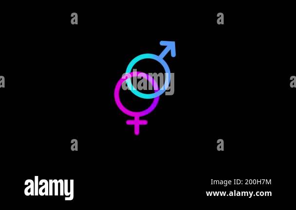 Male female intertwined gender symbols vibrant blue purple hues black ...