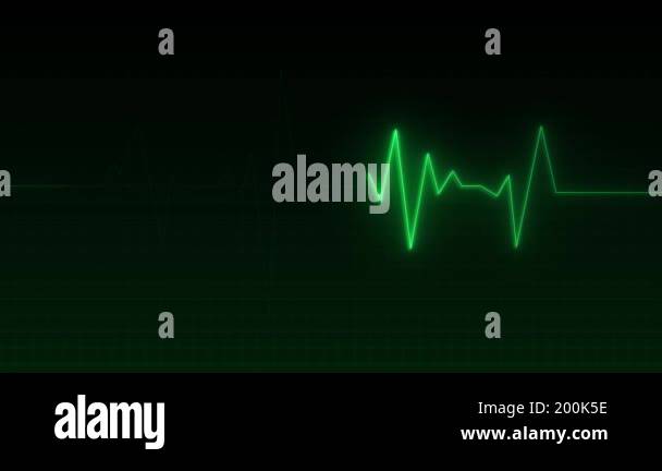 Heart beat pulse. Glowing green heart cardiogram line beat line ...