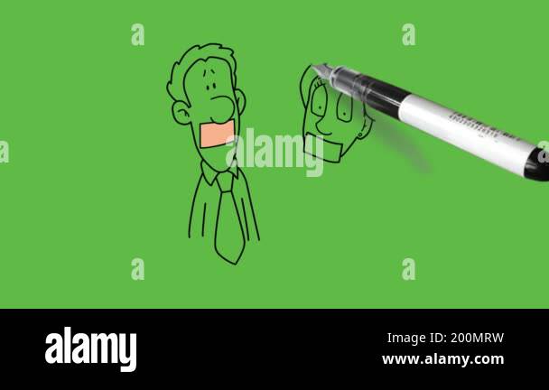 Draw Young Man And Girl Stand Together To Seal Their Mouth With Pink