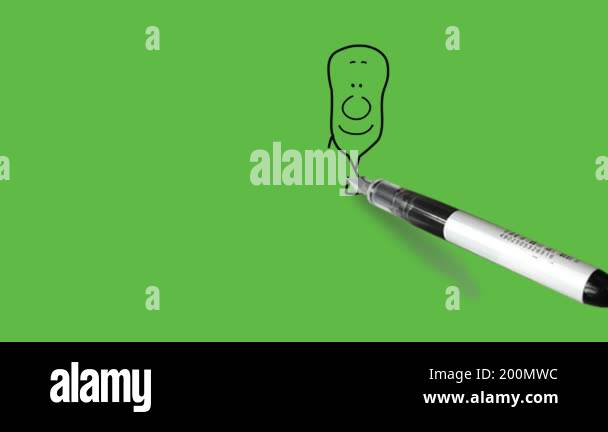 draw standing young man keep left hand back side on hip and right index ...