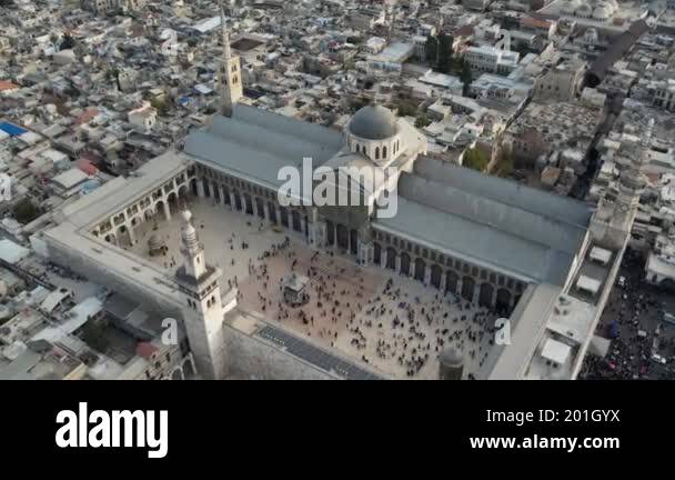 Aerial view of the historical Umayyad Mosque in Damascus. Syria ...