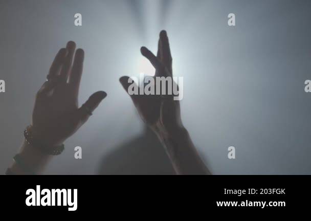 Hand gestures and signs. Man hand silhouette clapping and moving in ...