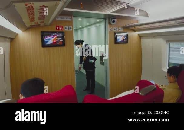 Shanghai China December 16 2024 Cleaner in uniform cleaning the coach ...